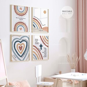 Boho Set of 4 Kids Bible Verse Prints, Love of God, PRINTABLE Wall Art ...