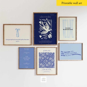 Modern Blue Christian Bible Verse Gallery Wall Art Bundle Set of 6 ...