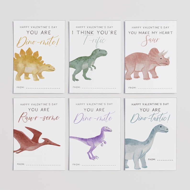 Dinosaur Valentine’s Day Cards for Kids, Printable Dino Valentines ...
