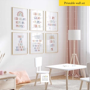 Pastel Christian Kids Bible Verse Set of 6 Digital Prints, Church ...