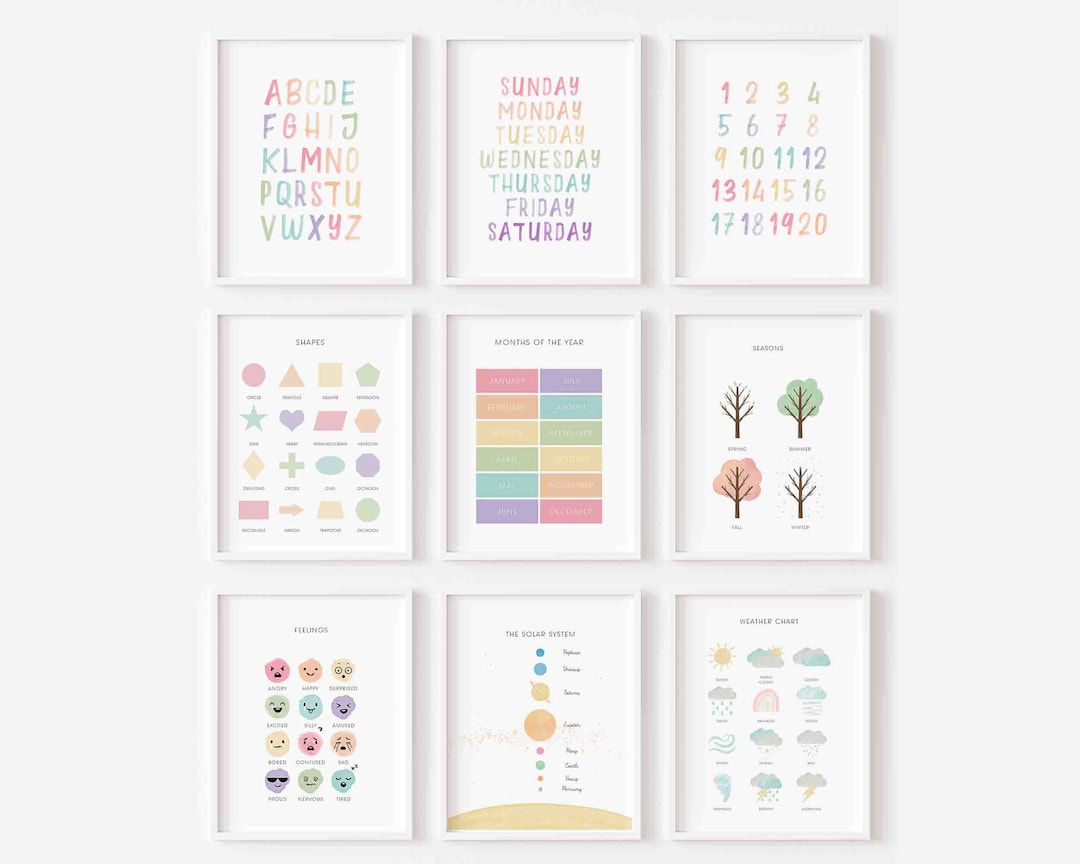 Pastel Alphabet Print, Printable Nursery Wall Art, Pastel Rainbow Home ...