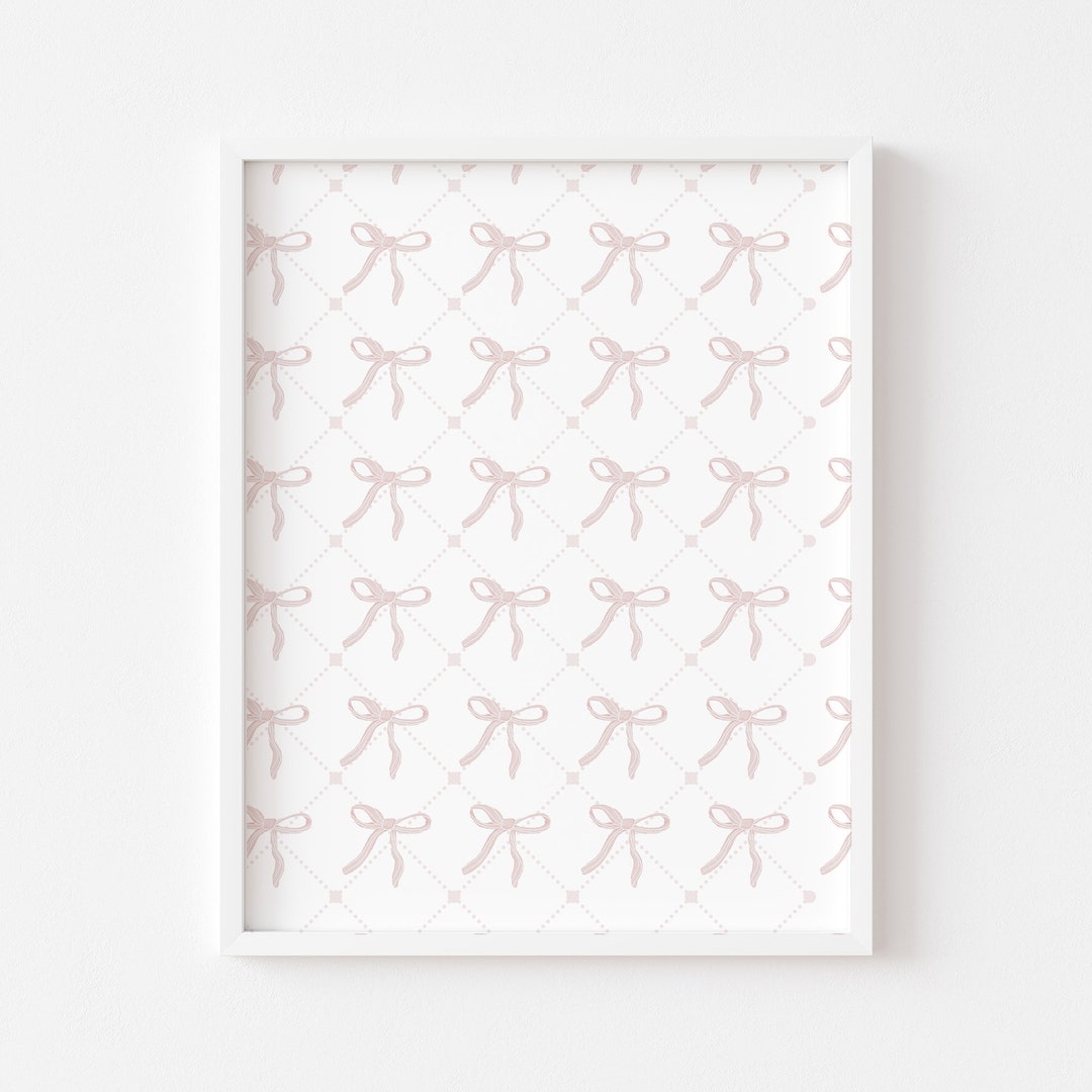 Pink Bow Pattern Wall Art, Trendy Girls Room Wall Decor, Preppy Room ...