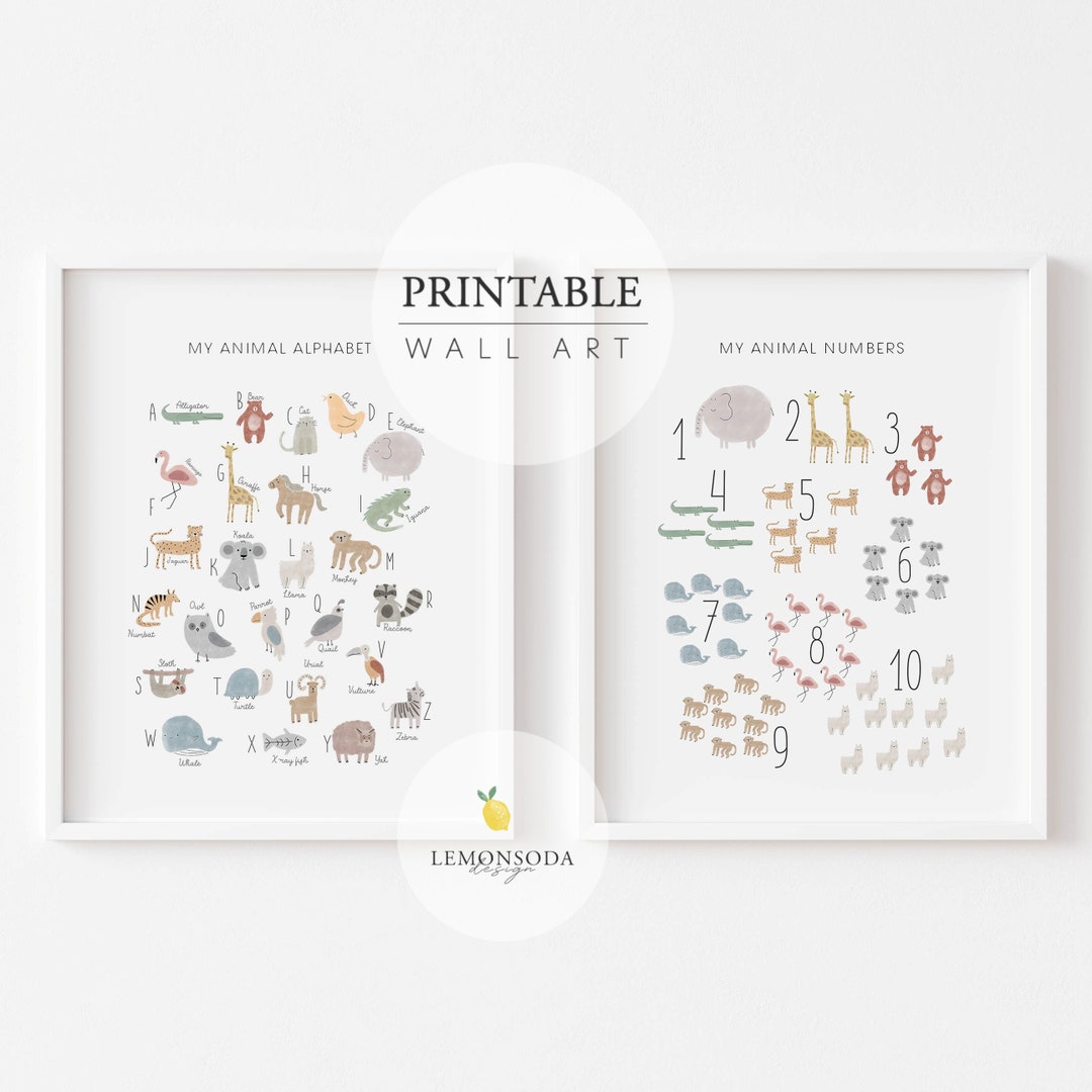 Printable Animal Alphabet Print ,animal ABC Numbers Decor, Neutral ...