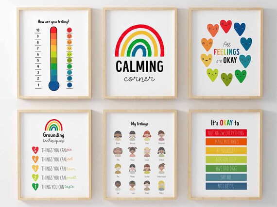 Set of 6 Calming Corner Wall Art Colorful Rainbow Nursery - Etsy