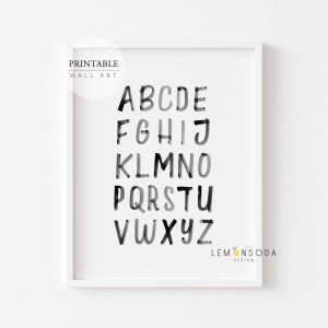 Black Alphabet Poster, Set of 4 Educational Print, Modern Black Nursery ...