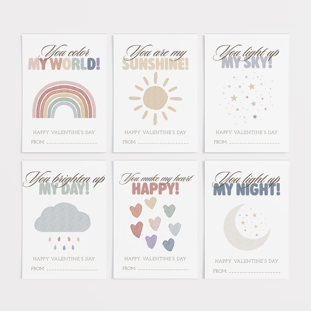 Boho Rainbow Valentine Cards, Kids Classroom Exchange (digital Download ...