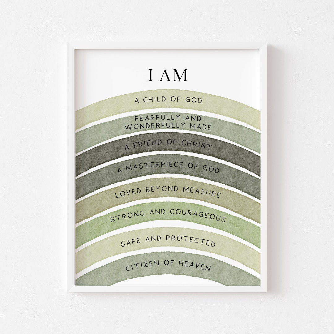 Sage Green I Am Blessed Christian Kids Rainbow Affirmation Print ...
