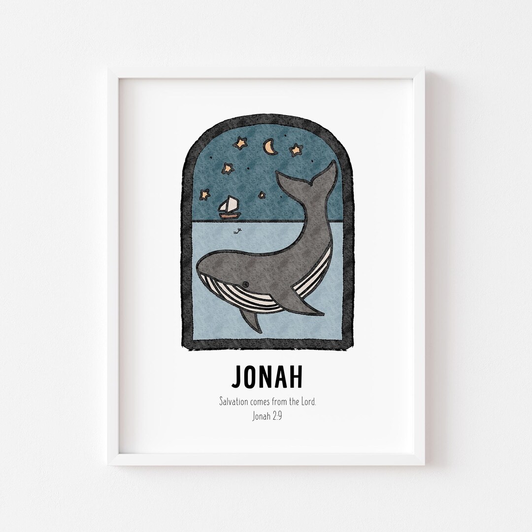 Jonah Bible Story Nursery Art, Christian Kids Room Decor (digital ...