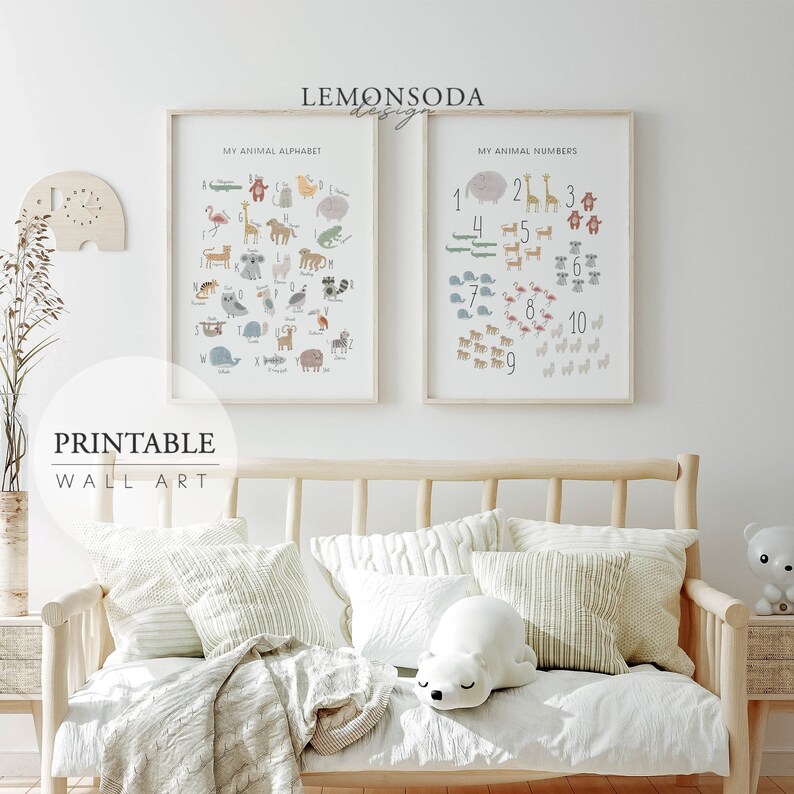 Printable Animal Alphabet Print animal ABC Numbers Decor - Etsy