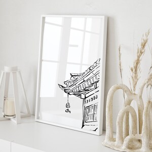 Hanok Line Art Print: Minimalist Korean House Drawing (digital Download ...
