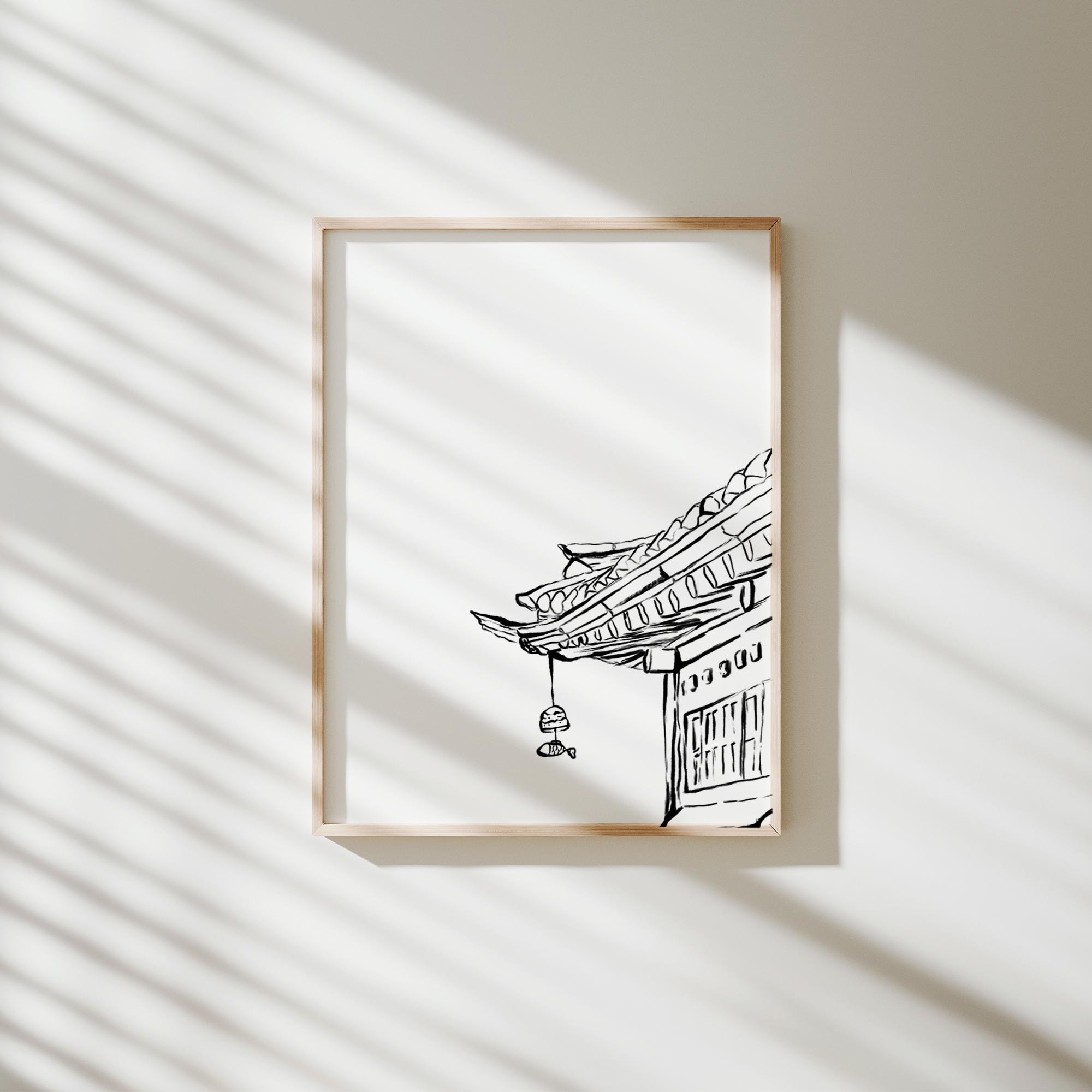 Hanok Line Art Print: Minimalist Korean House Drawing (digital Download ...