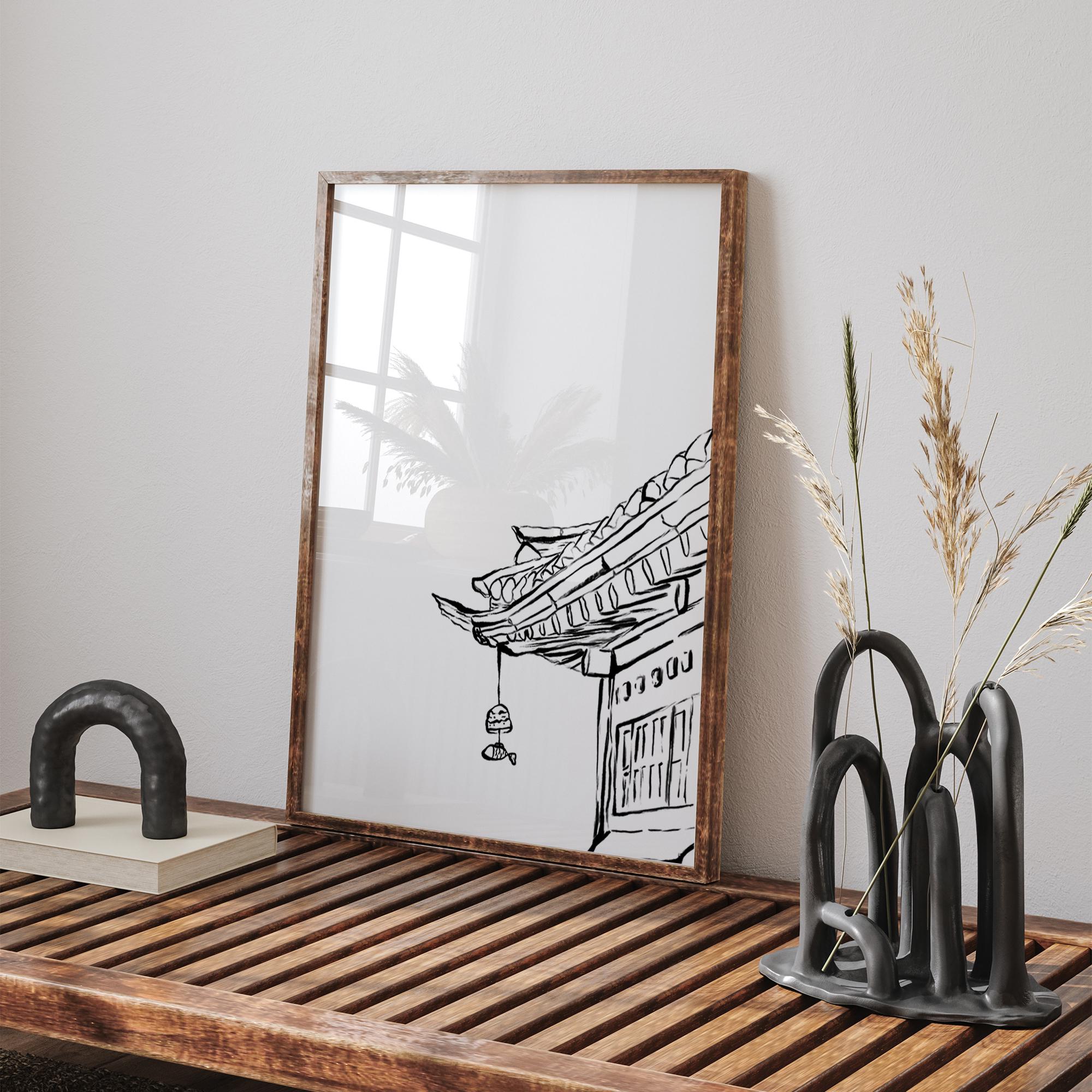Hanok Line Art Print: Minimalist Korean House Drawing (digital Download ...