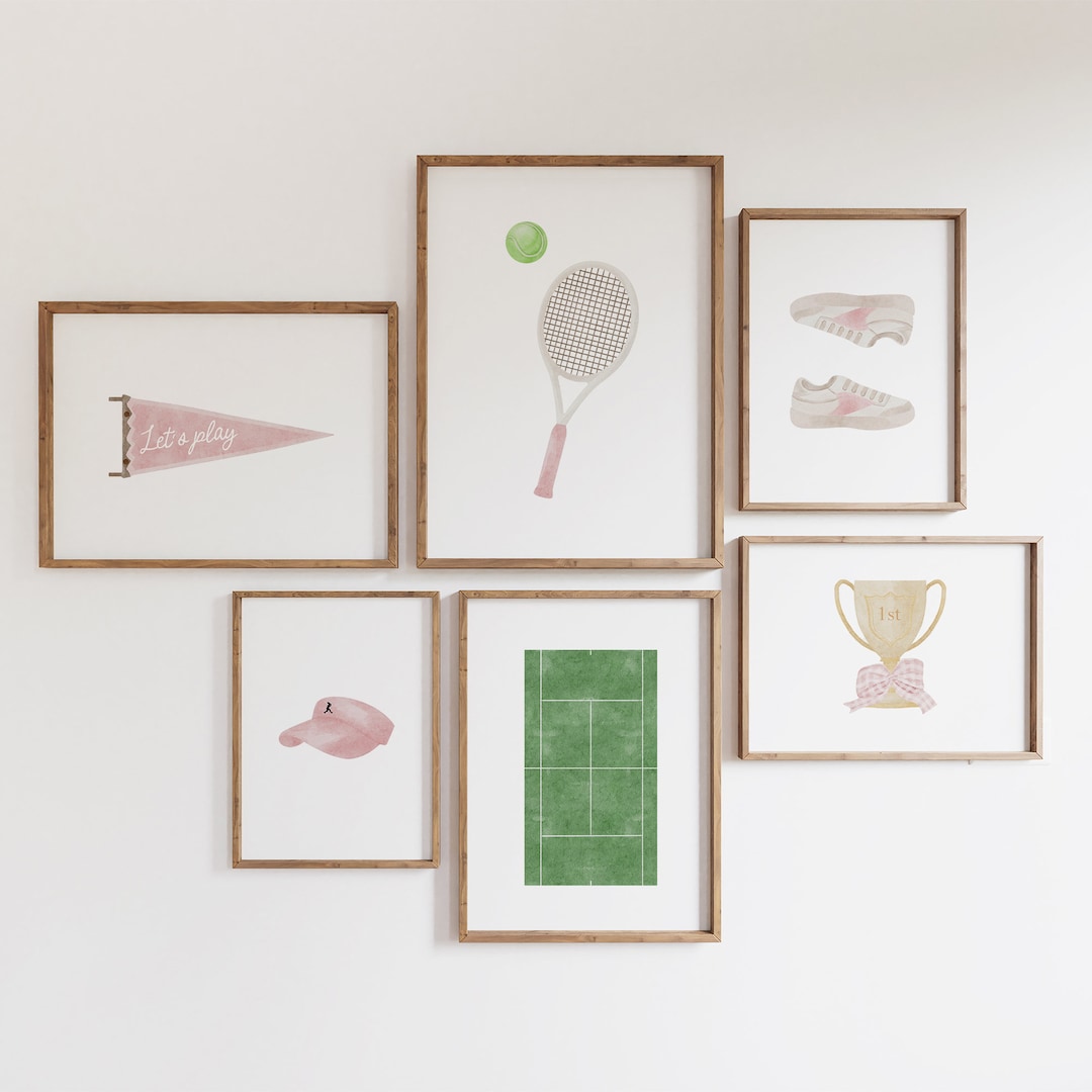 Pink Tennis Nursery Decor Set of 6 Digital Prints, Pink Sports Nursery ...
