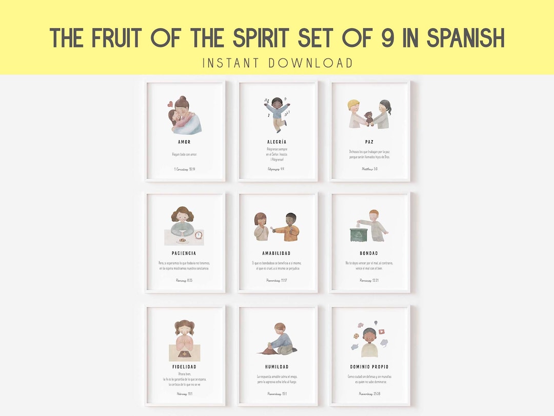 Spanish the Fruit of the Spirit for Kids Set of 9 Printable - Etsy