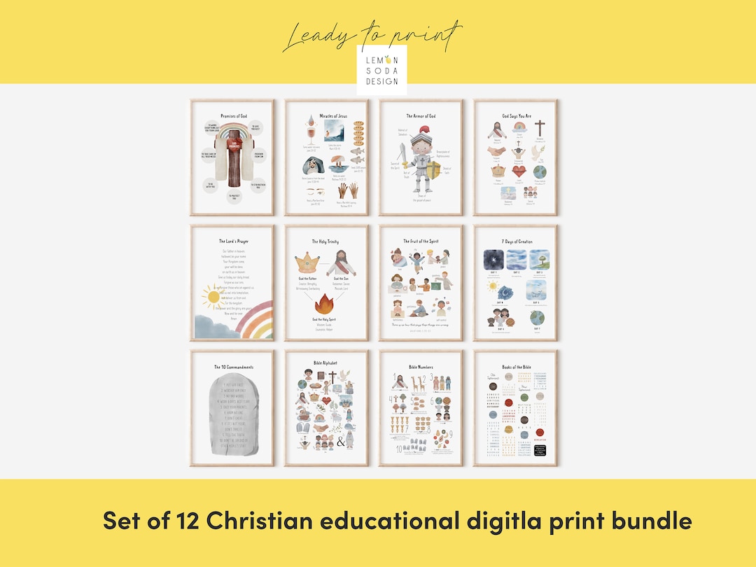 Christian Educational Print Set: Boho Nursery, Sunday School Art ...