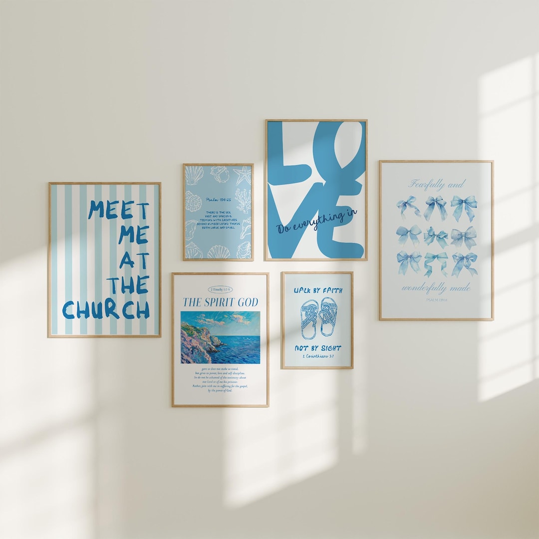 Blue Coastal Christian Prints: Bible Verse Wall Art Set (digital ...