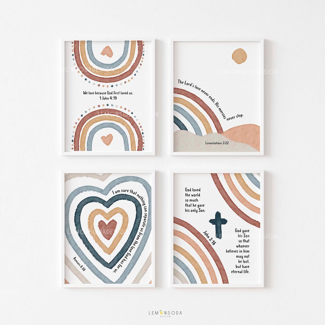Boho Set of 4 Kids Bible Verse Prints, Love of God, PRINTABLE Wall Art ...