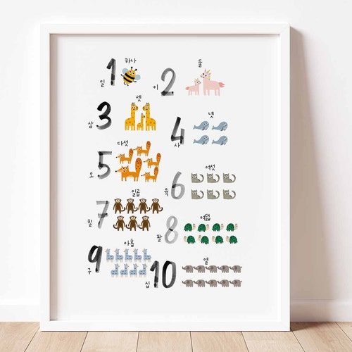 Korean Animal Theme Numbers Print Korean Hangul Poster - Etsy