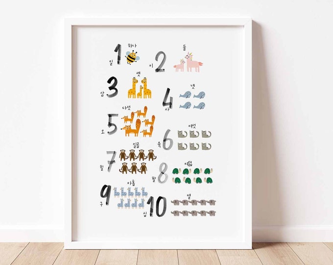Korean Animal Theme Numbers Print Korean Hangul Poster - Etsy