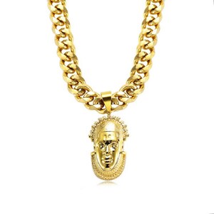 Cuban Link Chain Queen Idia Pendant Necklace, Gold or Silver ...
