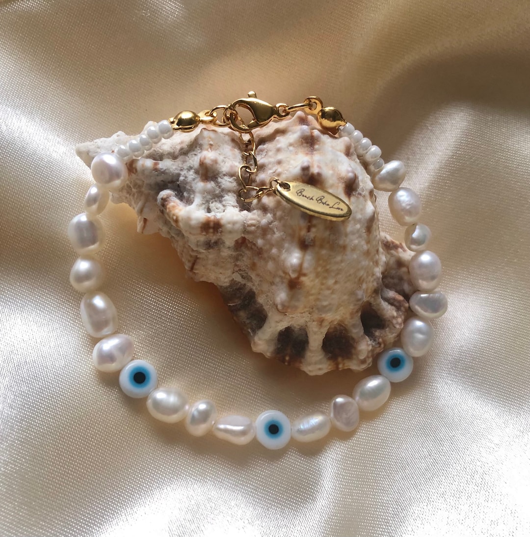 Evil Eye Bracelet Protection Freshwater Pearls Pearl Bracelet Evil Eye ...