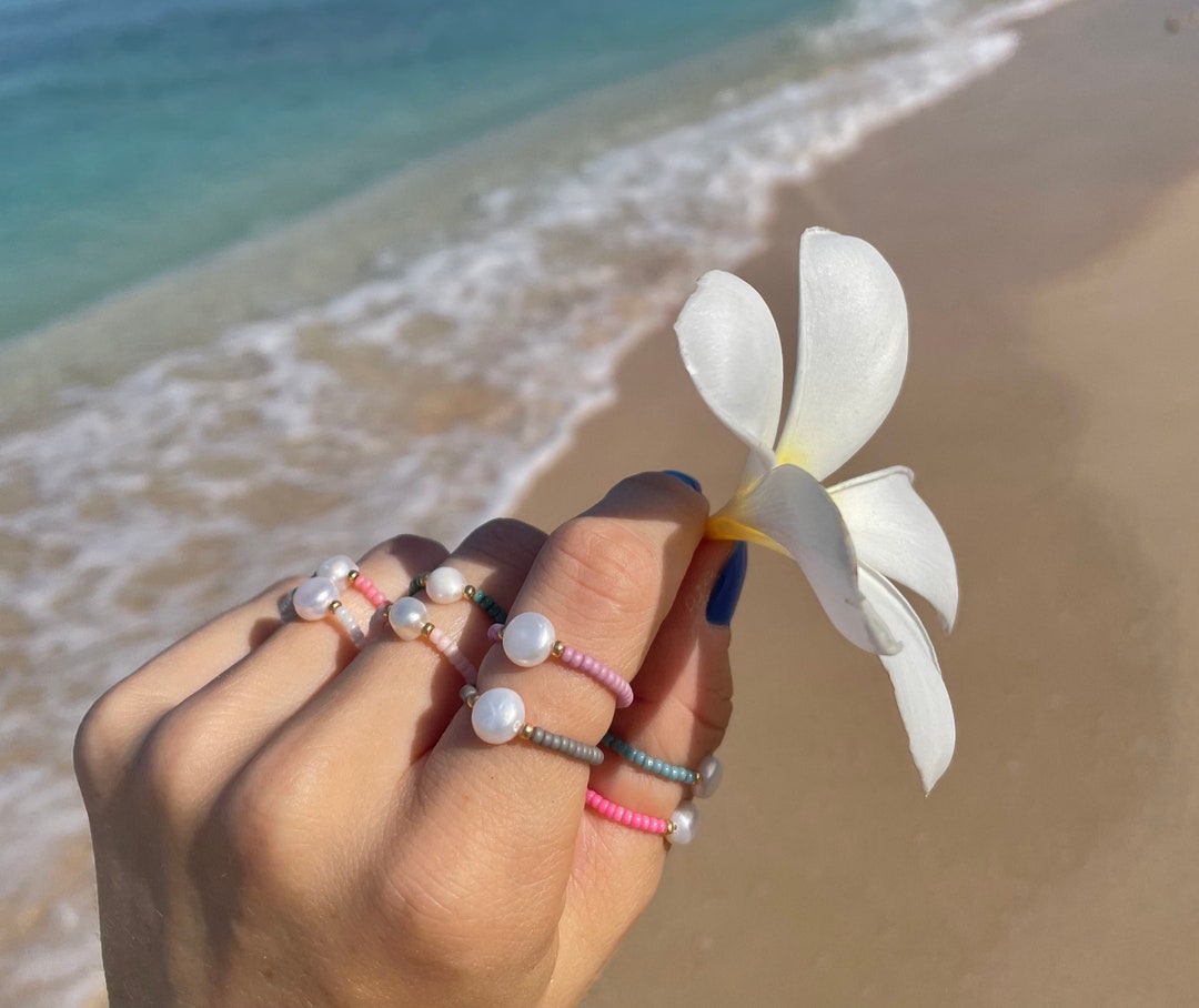 Beaded Ring | Pearl Ring | Beachy Vibes | Colourful Beaded Ring ...