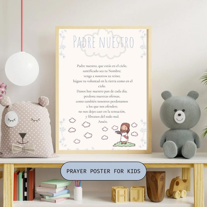 Padre Nuestro Spanish Prayer Printable: Blue Angel Nursery Art (digital ...