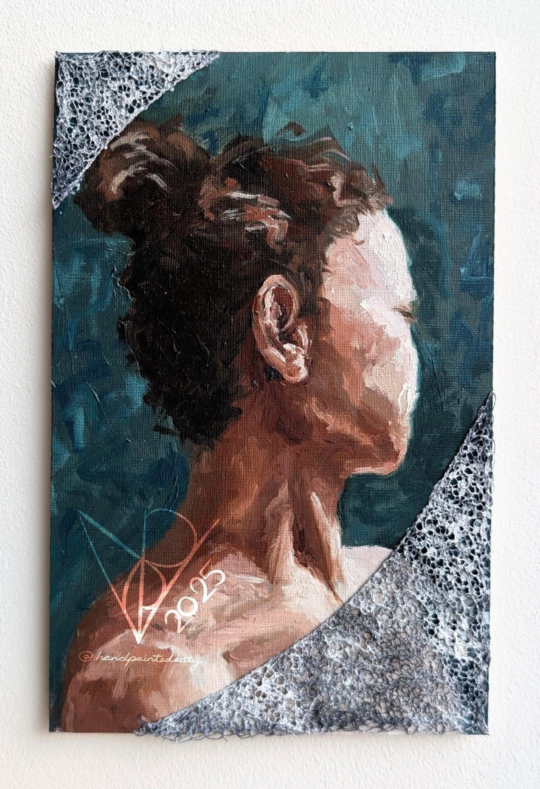Knit Portrait - Original Oil Painting With Hand Knitted Embellishment ...