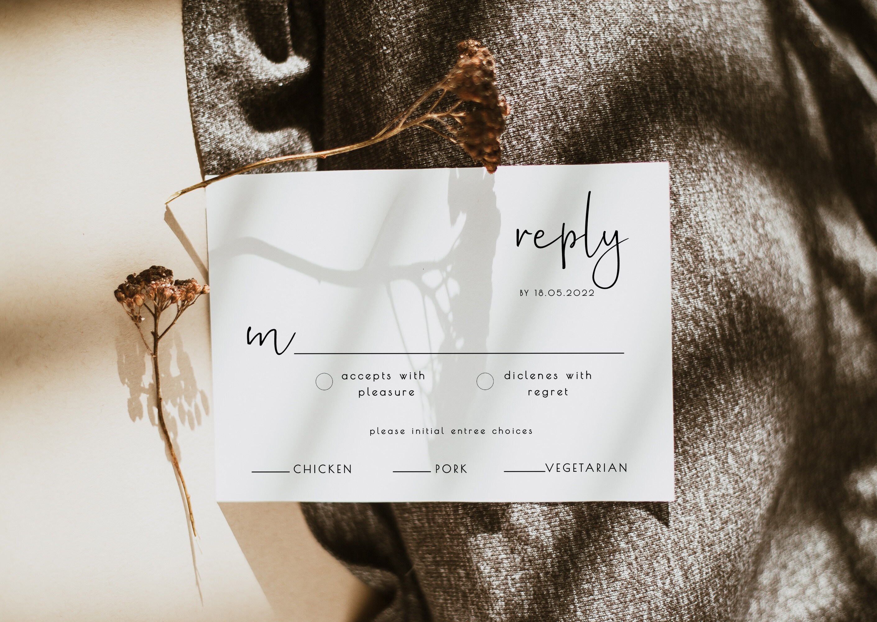 Self-editing Reply Card Template, Response Card, Instant Download, 100% ...