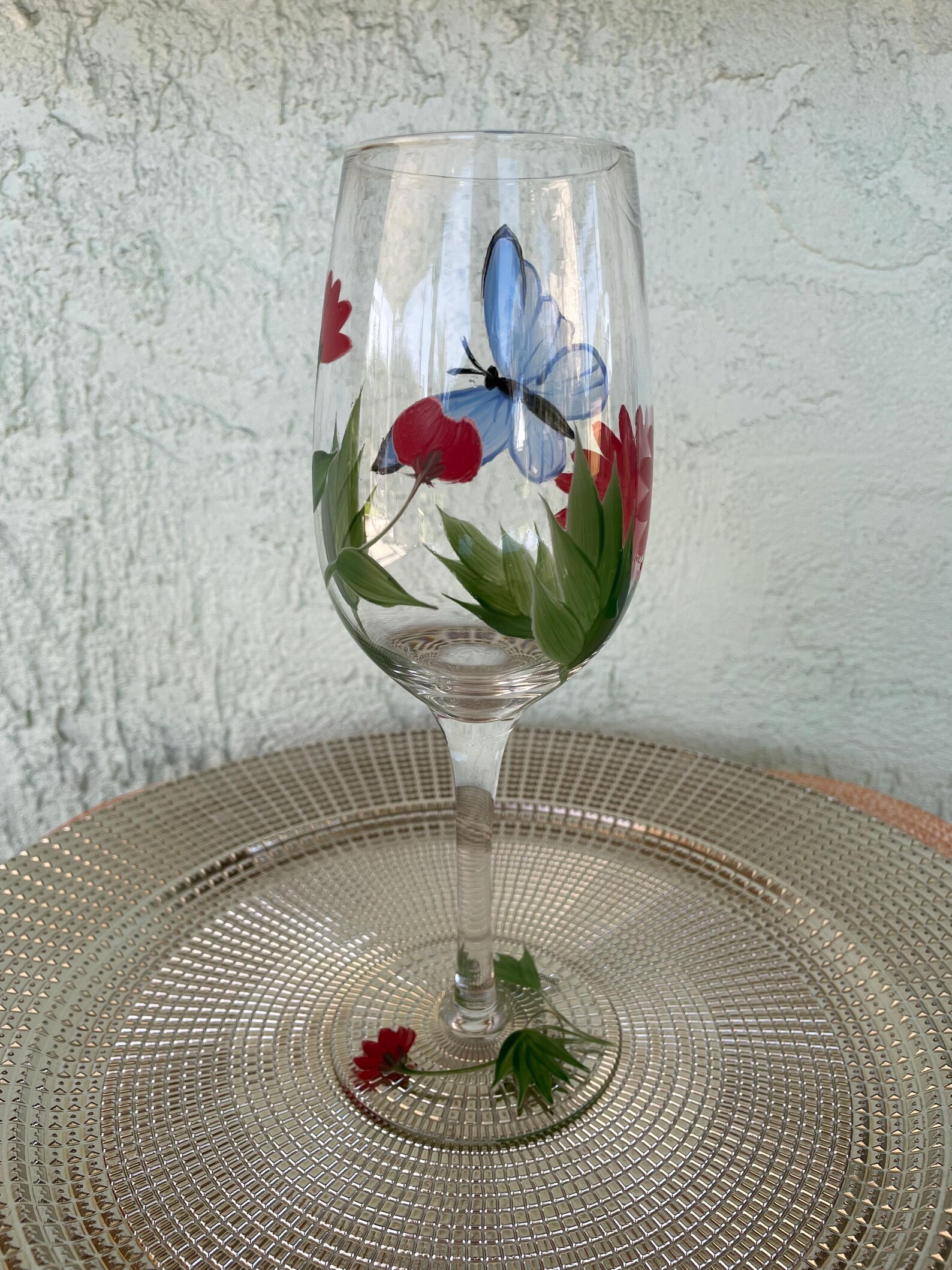 Butterfly Wine Glass-butterflies and Flowers-wine Glasses-butterfly ...
