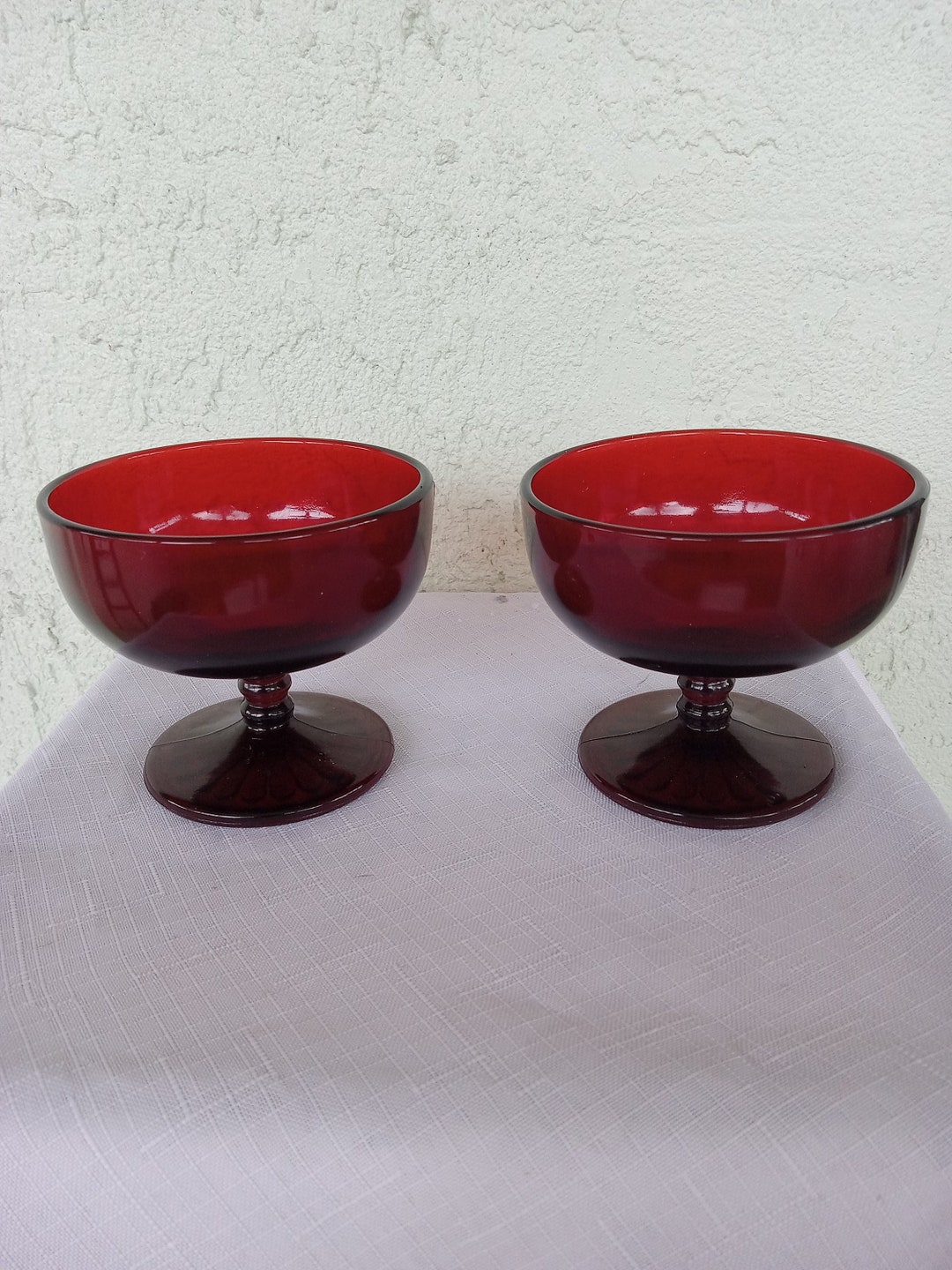 Vintage Anchor Hocking Dessert Dishes-set of Two-ruby Red Dessert ...