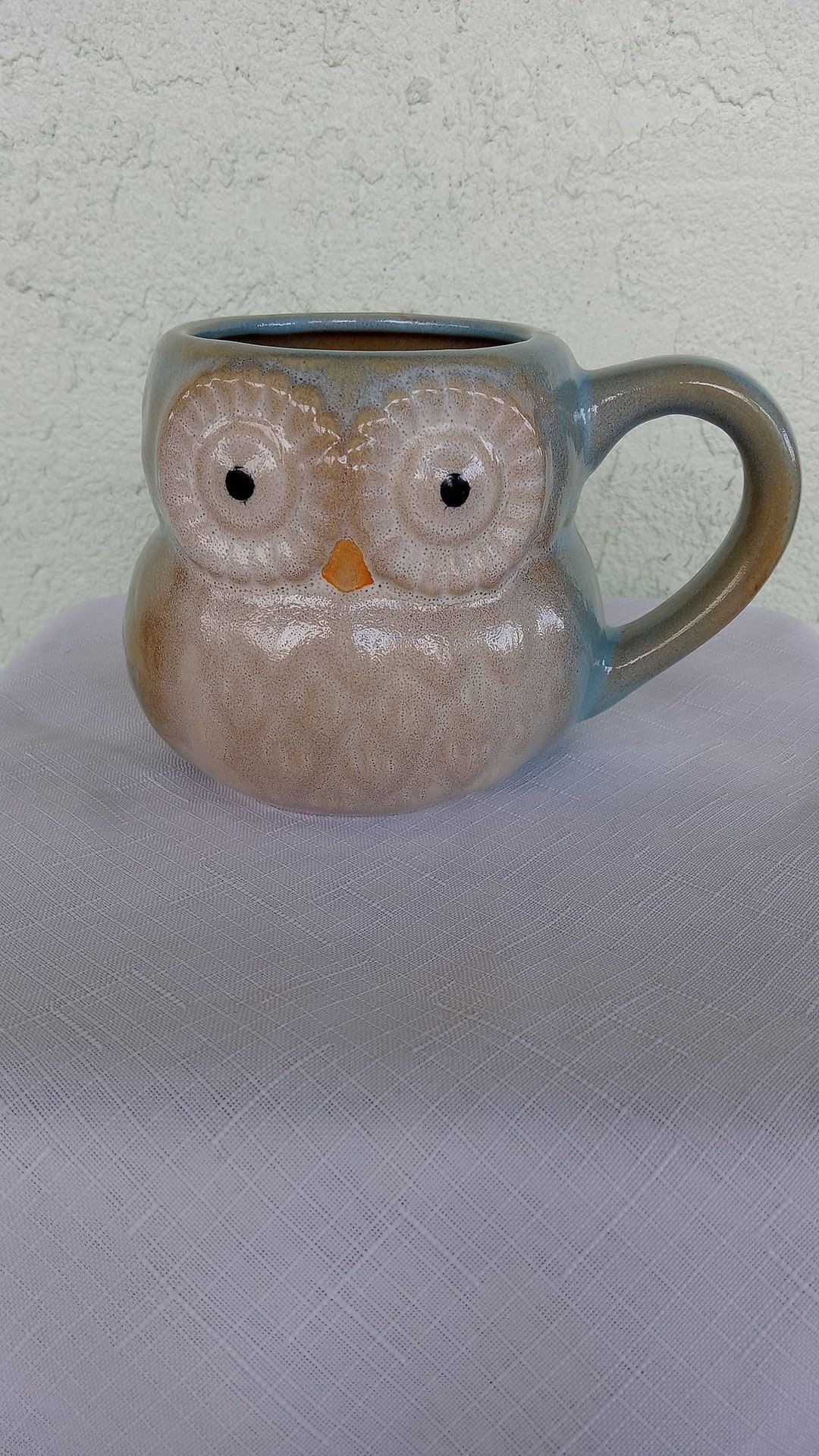 Vintage Owl Mug-owl Mug-blue Glazed Owl Mug-mugs-ceramic Owl Mug ...