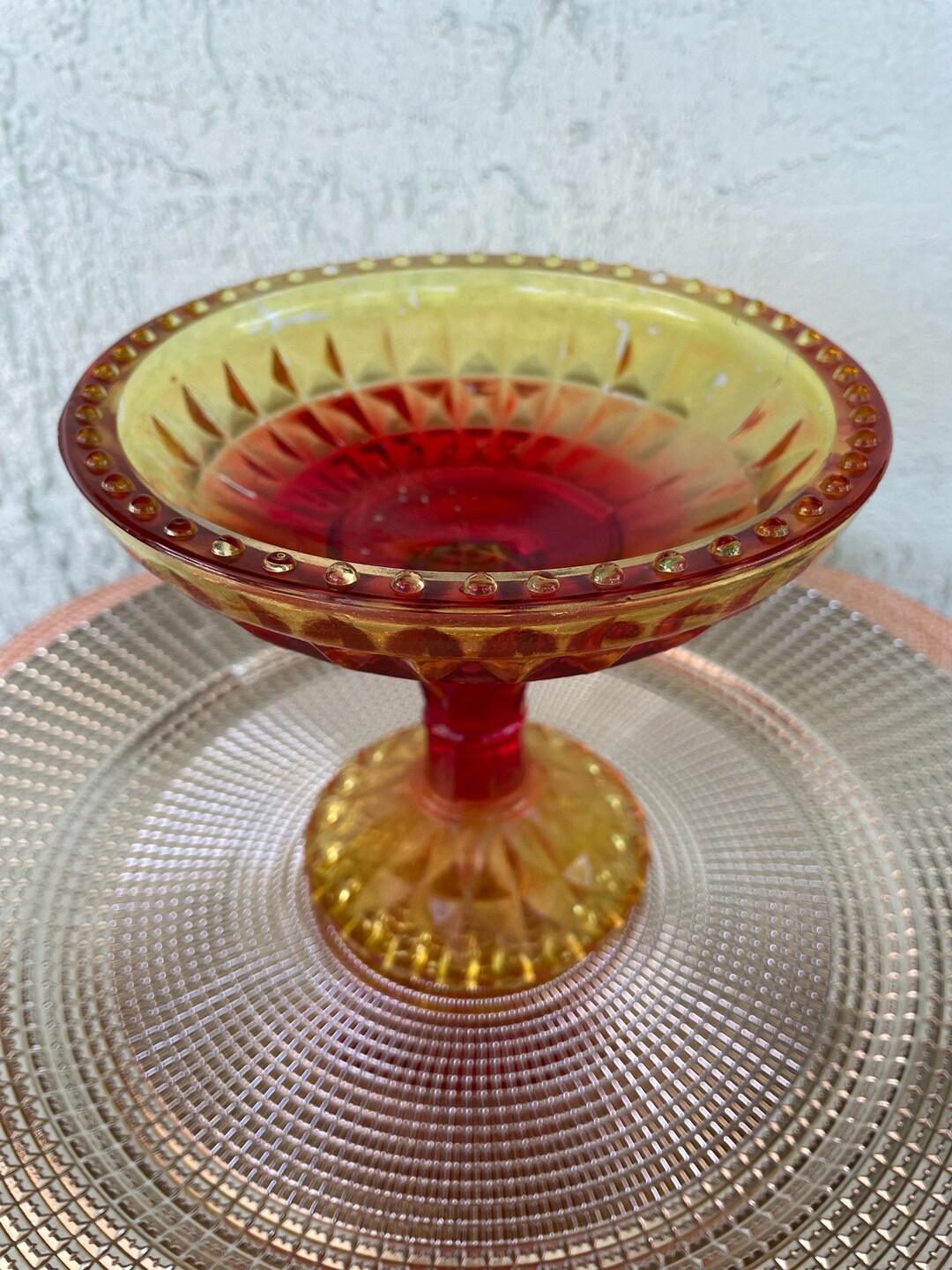 Vintage Compote-amberina Compote-1960's Pedestal Candy Dish-pressed ...