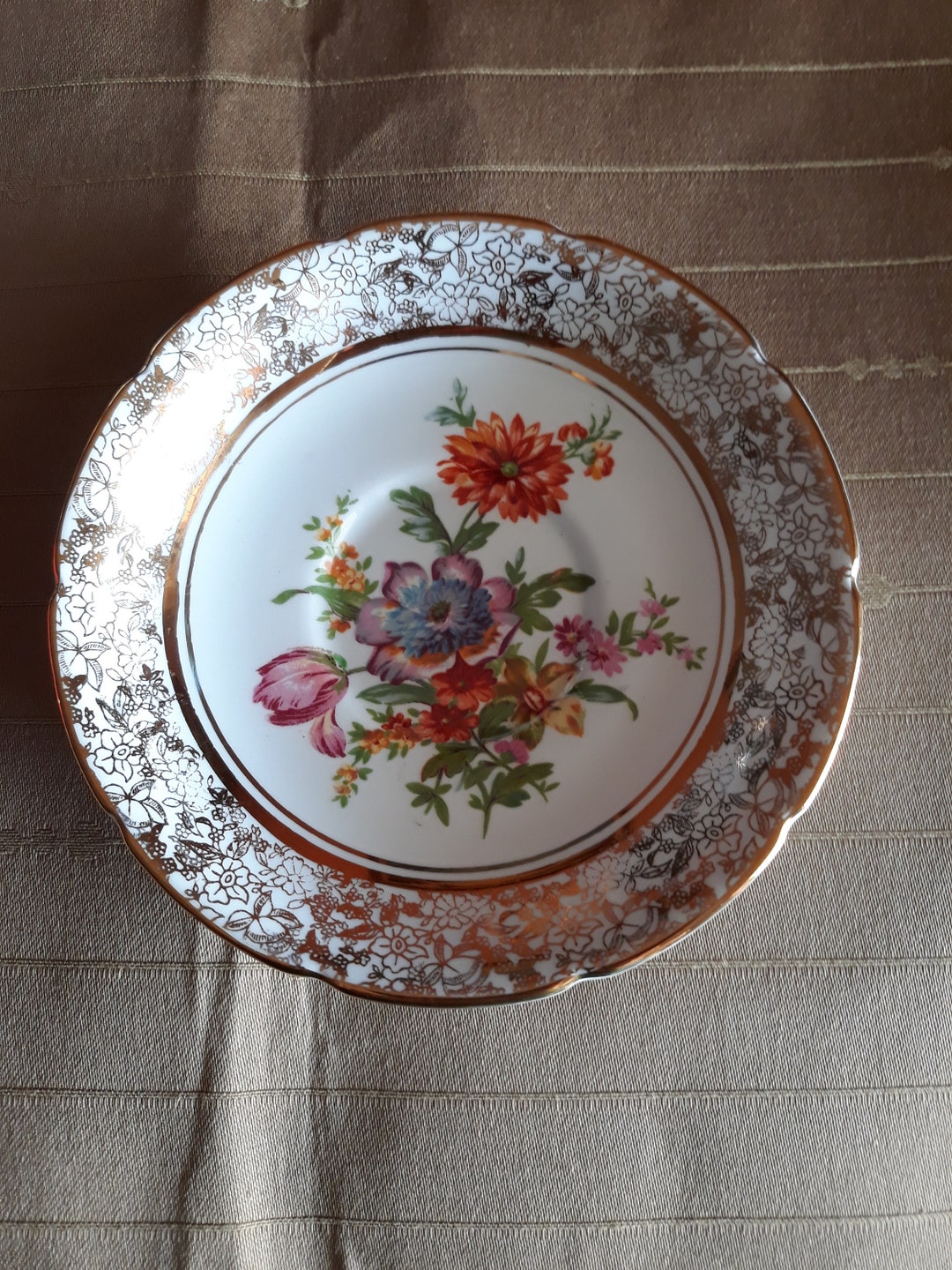 Clearance-collingwoods Floral Saucer-bone China , 22KT Gold- England ...