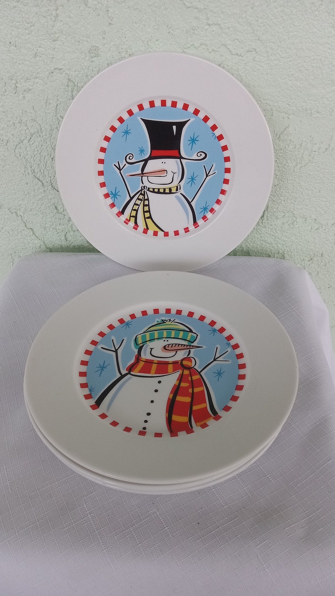 Snowman Plates-dessert Plates- Holiday Plates-holiday Entertaining-4 ...