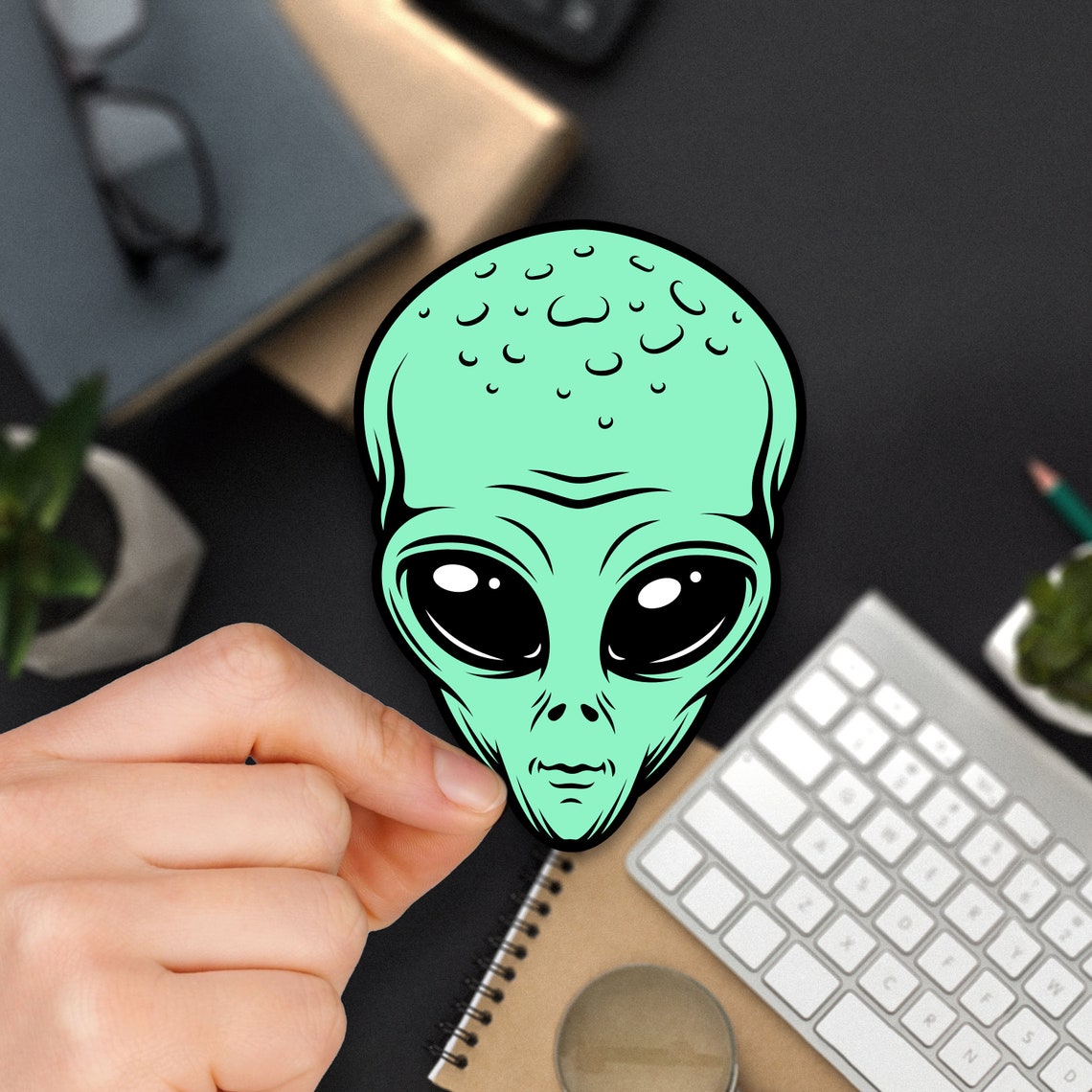 Cool Green Alien Vinyl Sticker Space Sticker UFO Stickers | Etsy