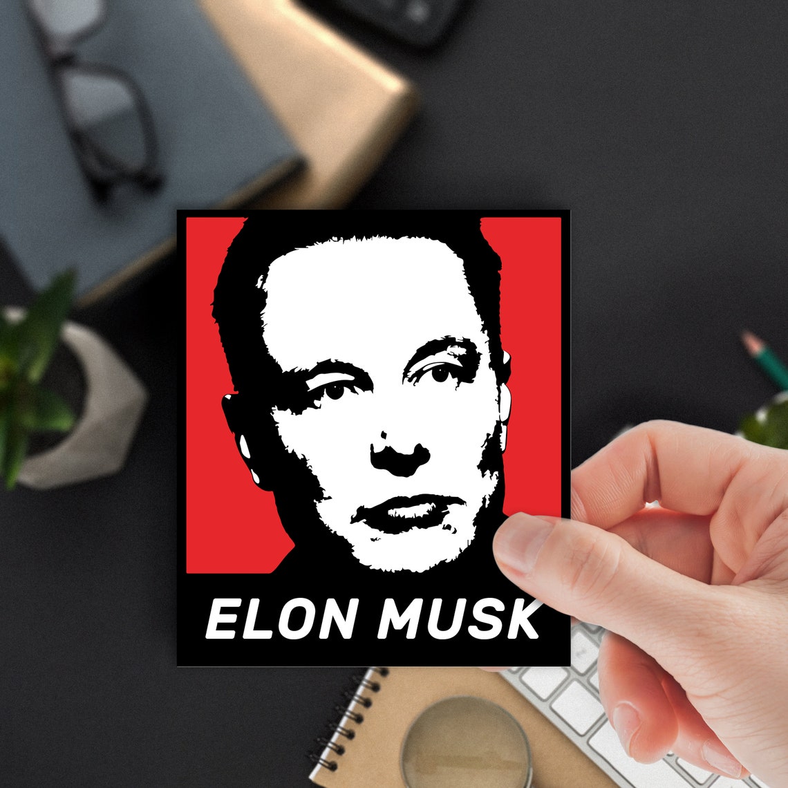Vinyl Sticker With Elon Musk in RED & BLACK Style Spacex | Etsy