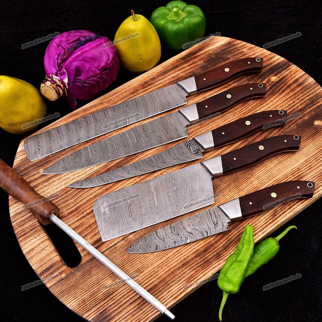 Hand Forged Damascus Chef Set, Handmade Kitchen Knife, Damascus Chef ...