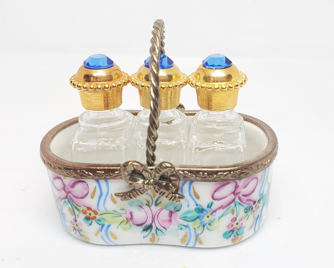 Pink Ribbon Basket W/ Perfume Bottles - Limoges Box - Etsy
