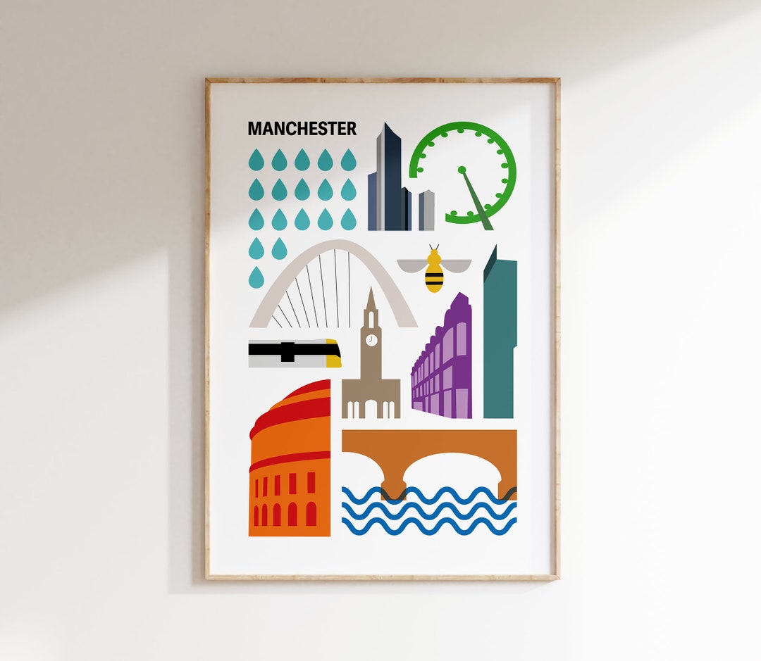 Manchester Art Print Manchester Manchester Art Manchester Landmarks ...