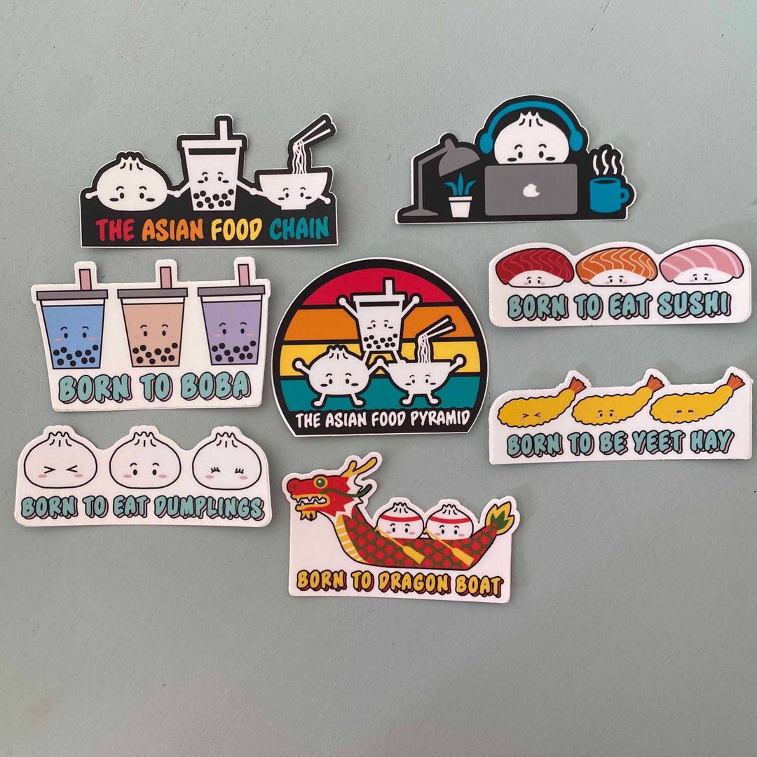 Dumpling Stickers, Asian Food Pun Stickers, Vinyl, Waterproof, Bao ...