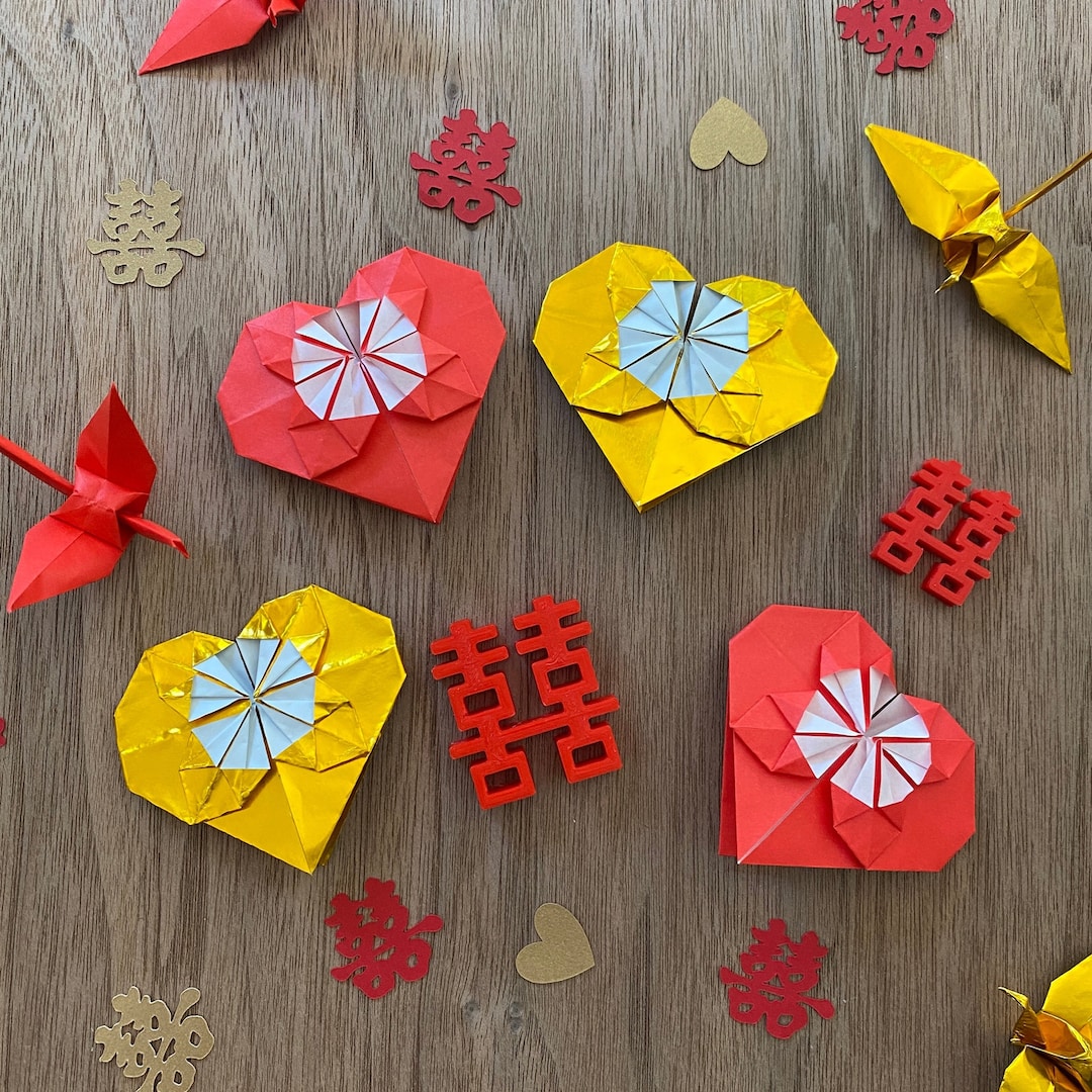 Origami Hearts for Chinese Weddings, Red, Gold Wedding Decorations ...