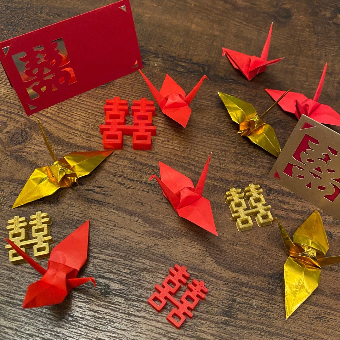 Origami Paper Cranes for Chinese Weddings, Red, Gold Wedding ...