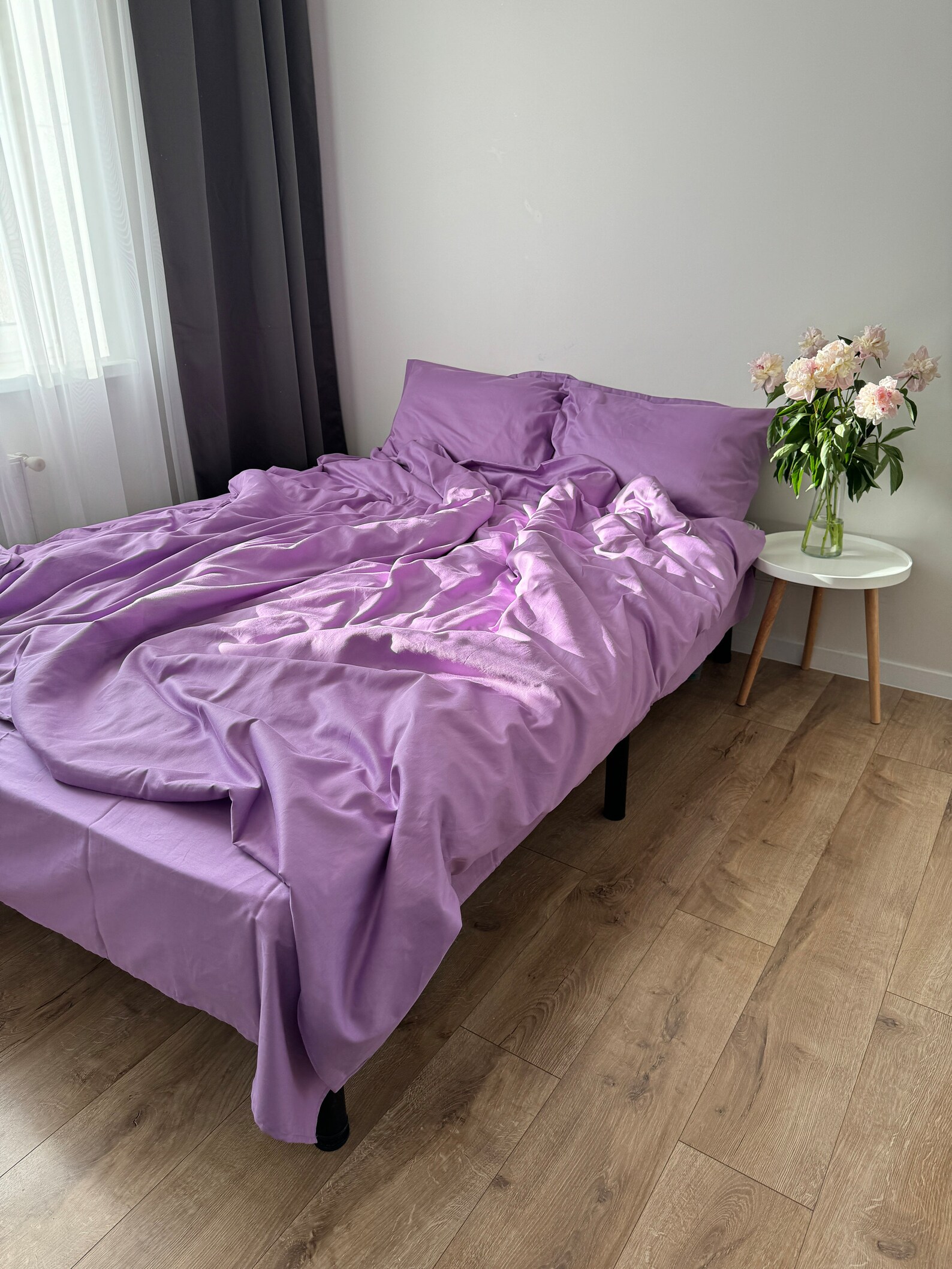 Fitted Bedding Set 4 Pcs Lilac, Natural Sateen 100% Cotton, 1 Duvet ...