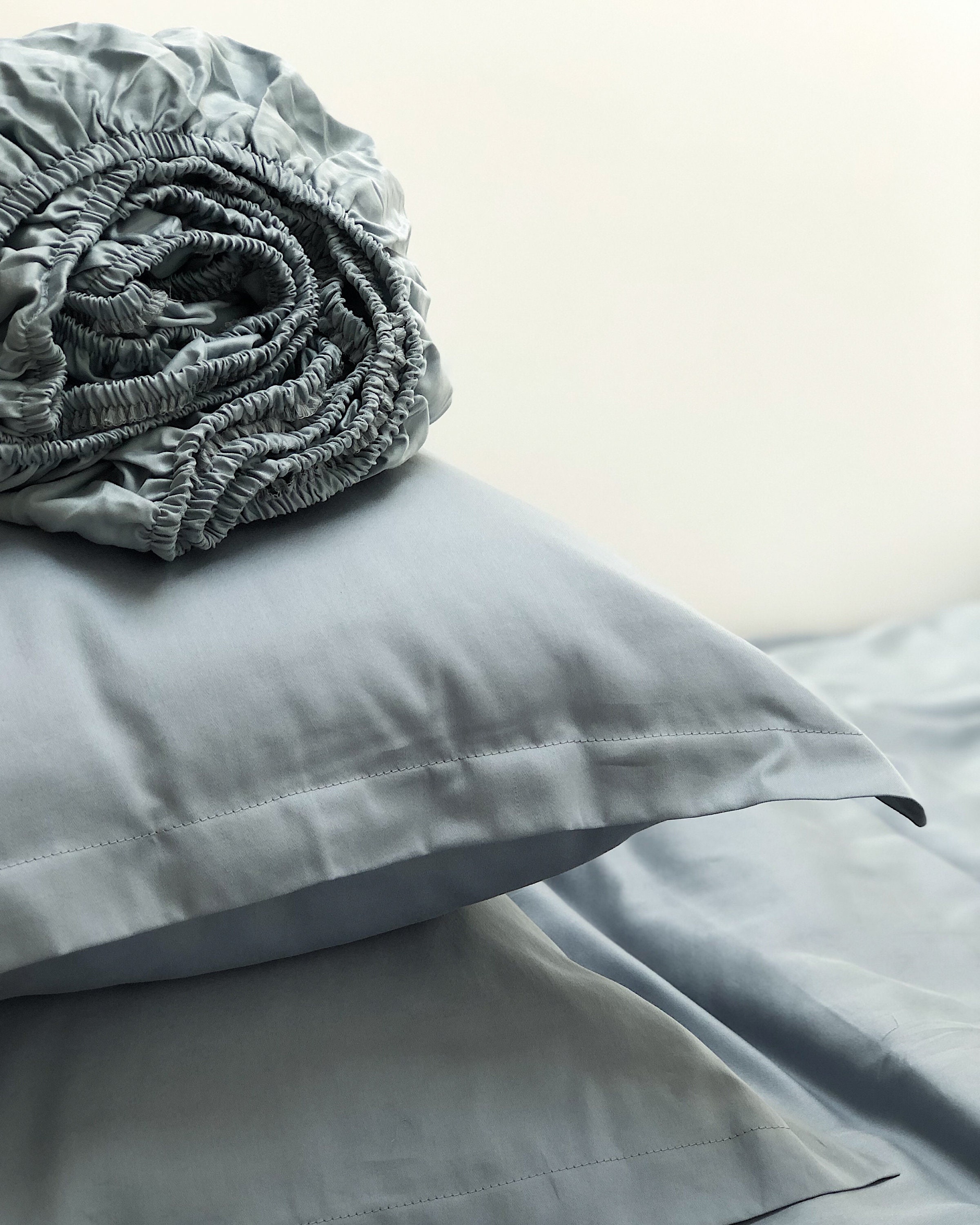 Gray Blue Bedding Set 4 Pcs With Branches Embroidery, Natural Sateen ...
