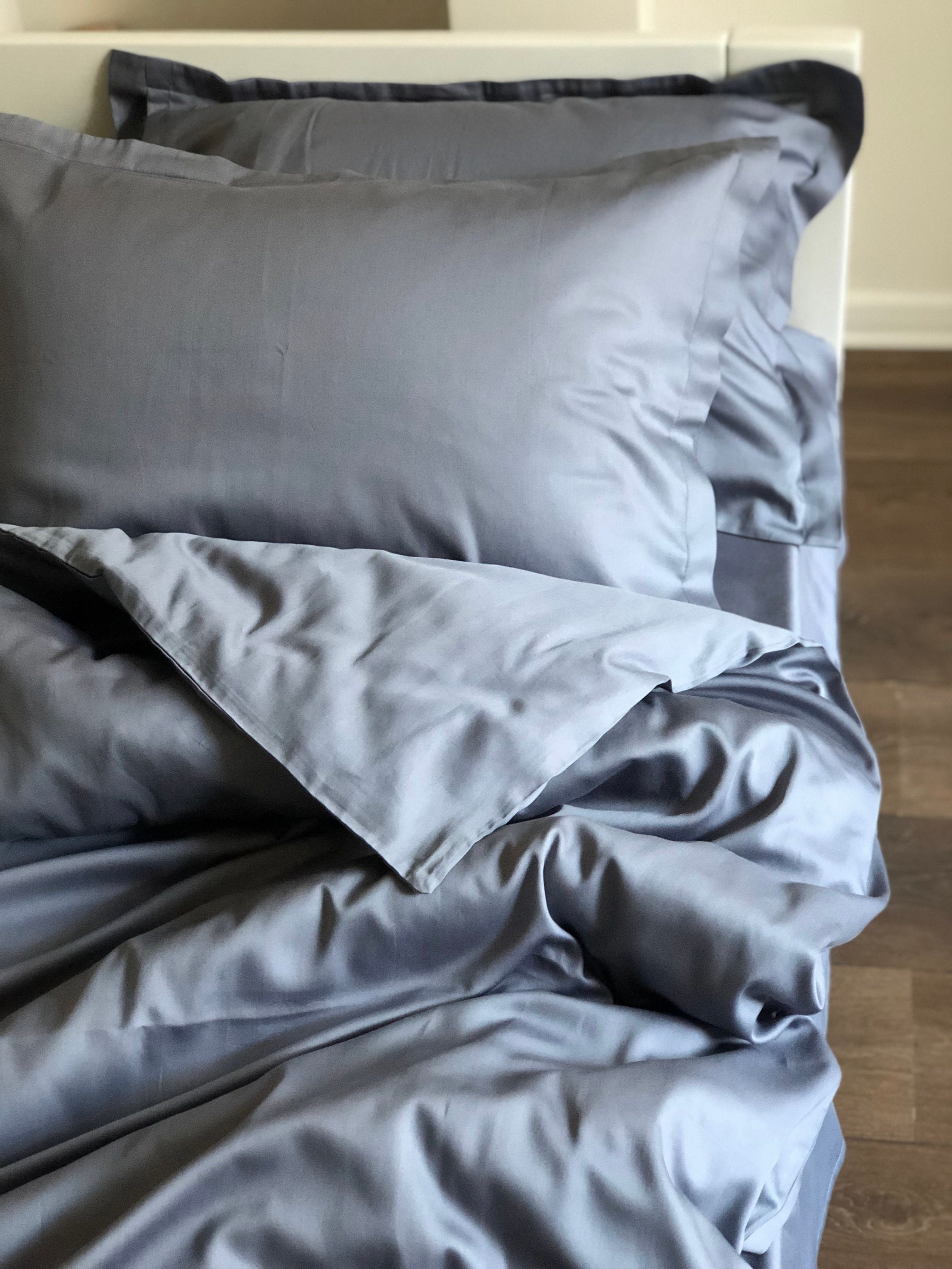Dark Gray Bedding Set 4 Pcs, Natural Sateen 100% Cotton, 1 Duvet Cover ...