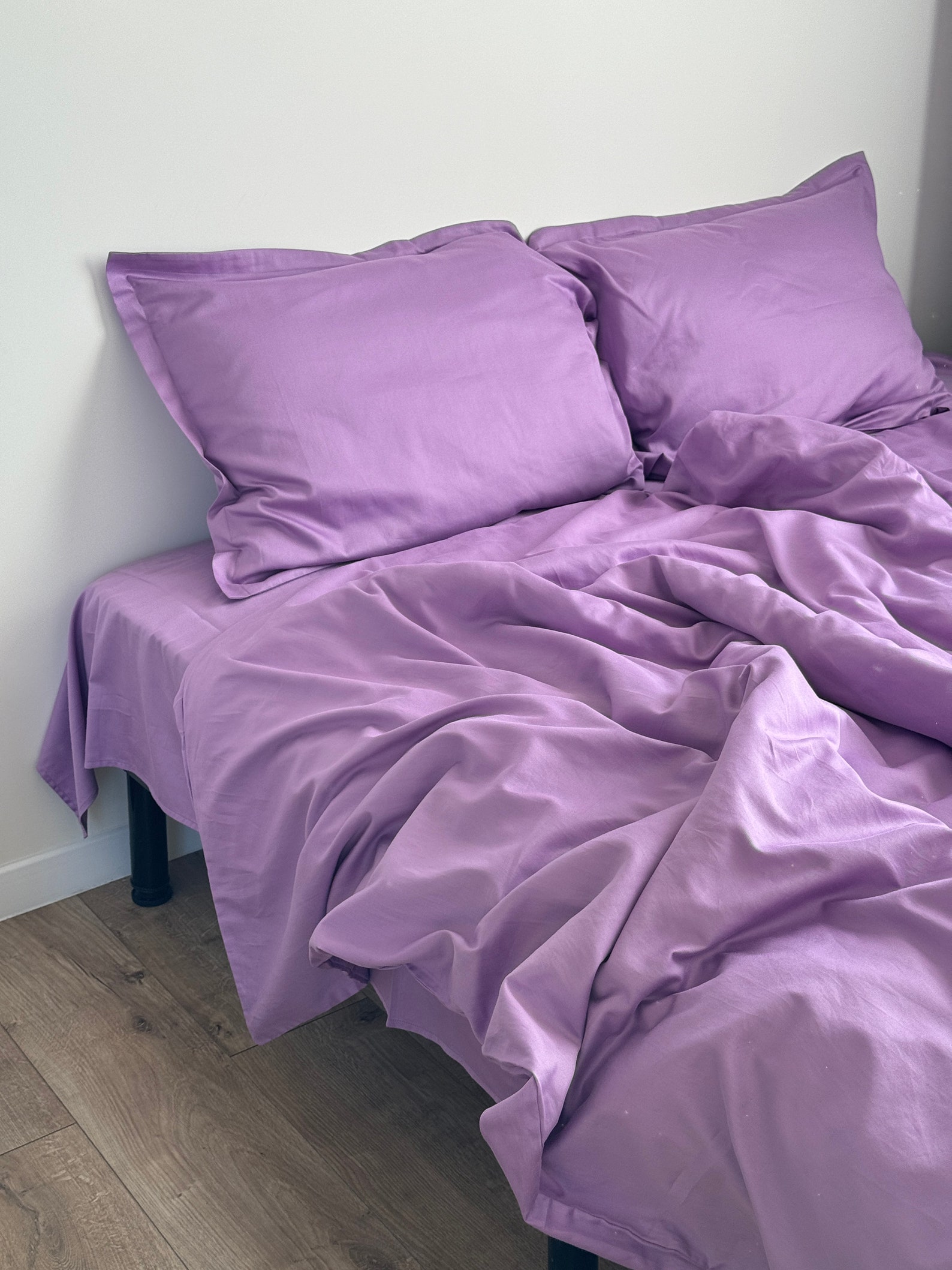 Fitted Bedding Set 4 Pcs Lilac, Natural Sateen 100% Cotton, 1 Duvet ...