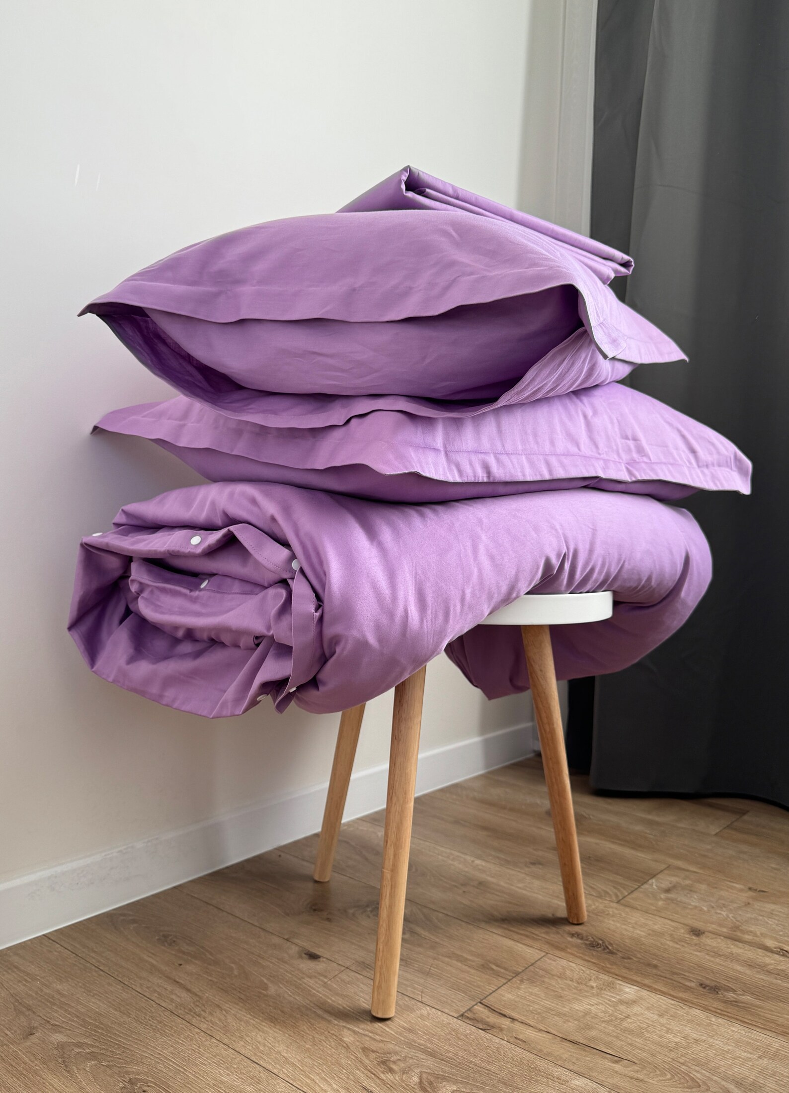 Fitted Bedding Set 4 Pcs Lilac, Natural Sateen 100% Cotton, 1 Duvet ...