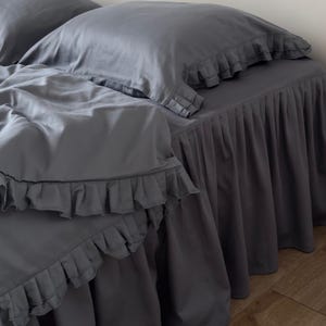 Ruffled Duvet Cover Dark Gray, 100% Cotton Sateen | Custom Sizes | - Etsy