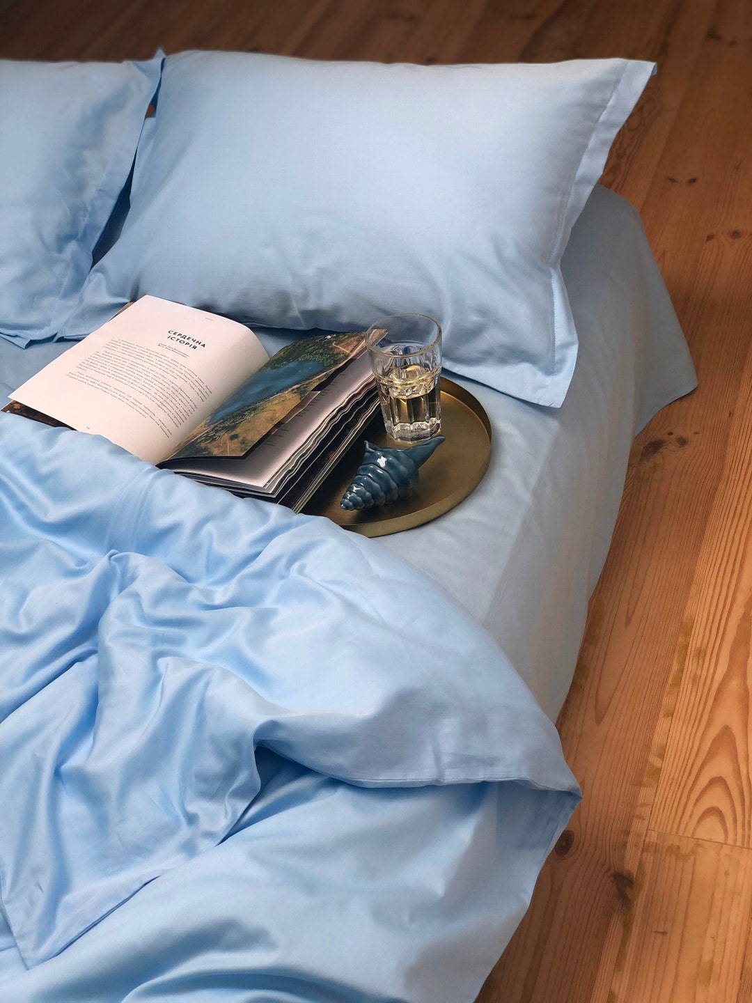 Flat Sheet Sky Blue, Natural 100% Cotton, Sateen, Queen, Full, Twin ...